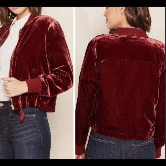 J. Crew | Jackets & Coats | J Crew Wine Red Velvet Bomber Jacket Cute ...